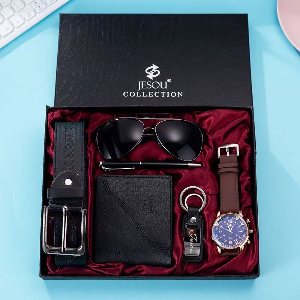 Men's Gift 6pcs Set Watch Belt Sunglass Wallet Ballpen Keychain Perfect ...