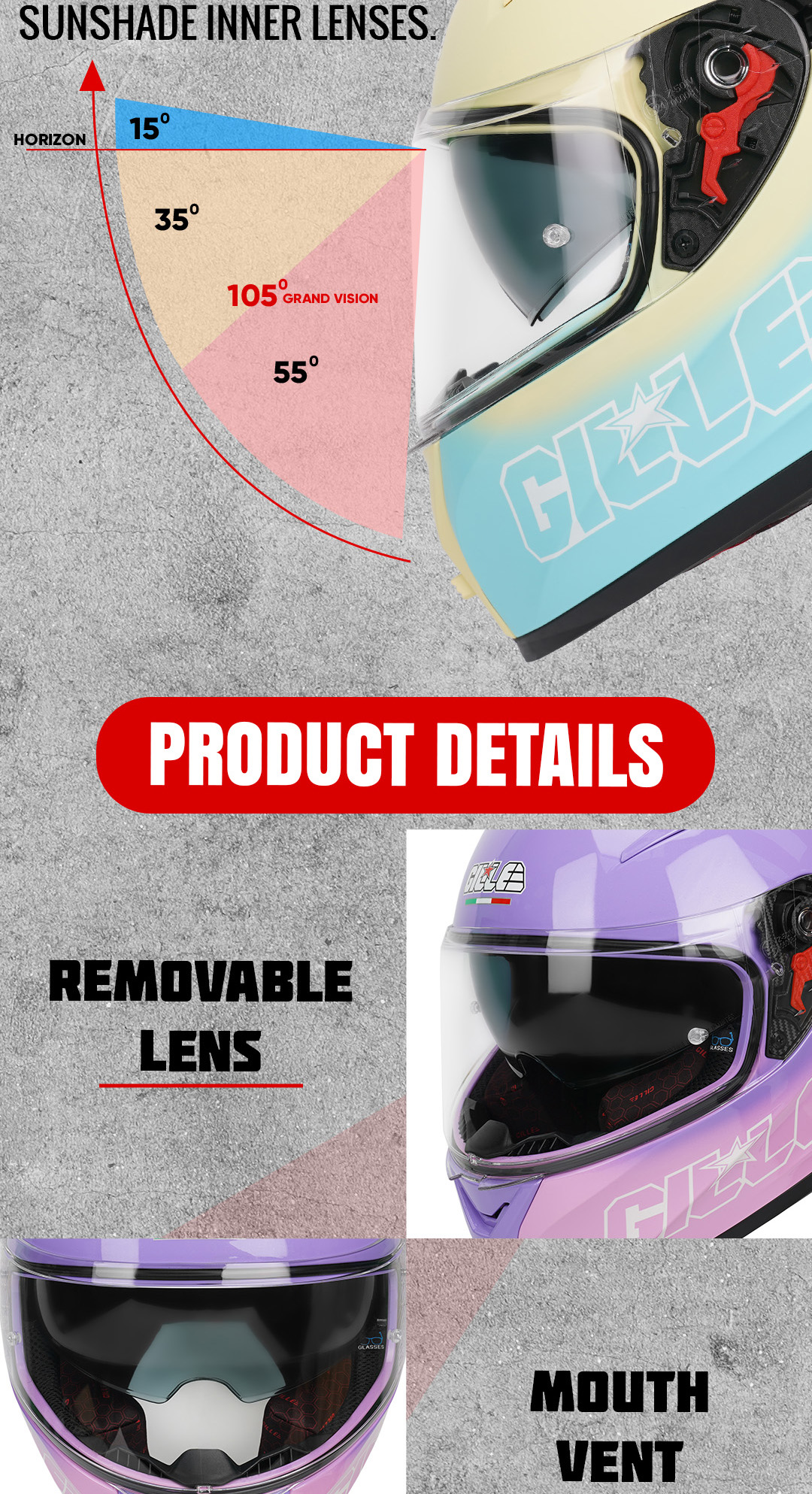 GILLE 843 GTS V1 Motorcycle Helmets Full Face Dual Visor Helmet For ...
