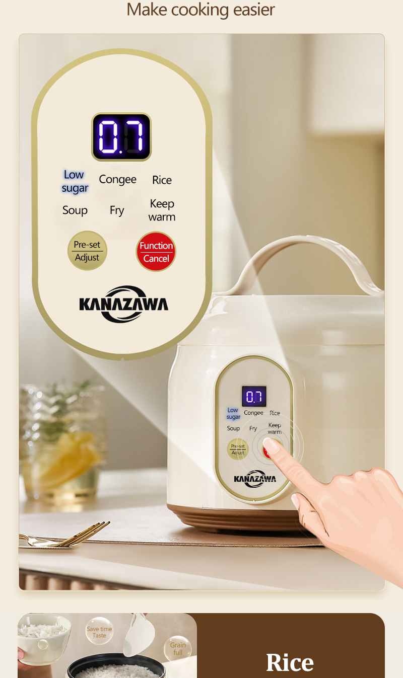 KANAZAWA Multifunctional Rice Cooker 2L Low Sugar Non -Sticky With ...