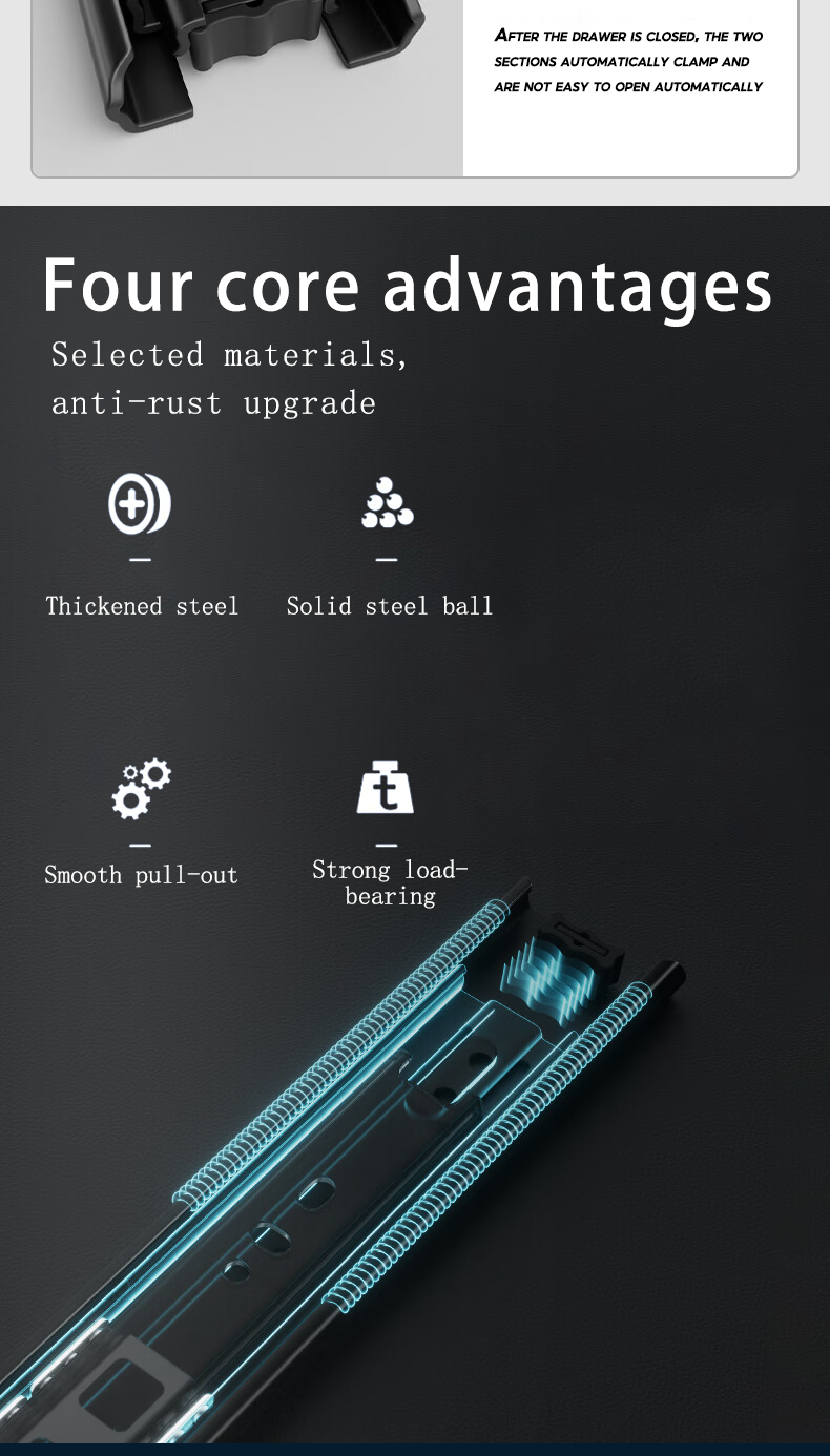 【2 Pcs】 Hydraulic Drawer Guide Anti Pinch Hand Drawer Slide Soft Close Keyboard Drawer Slide