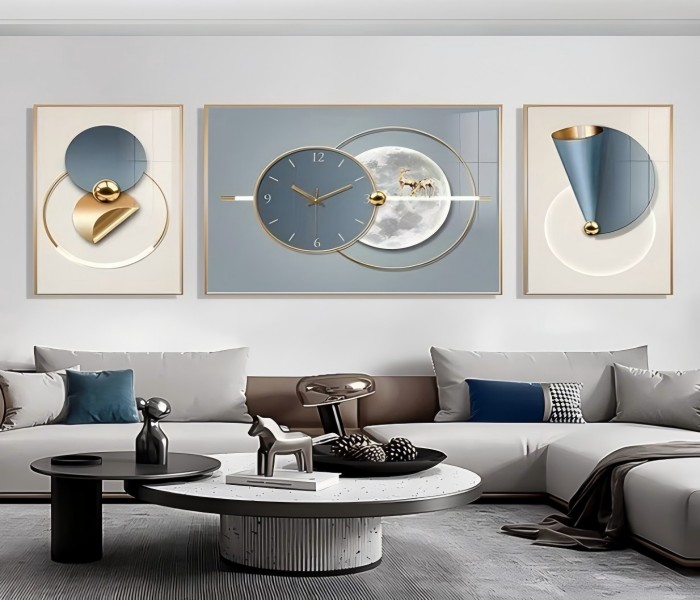 Clock mural 3 pcs set frame decor mural clock painting living room ...