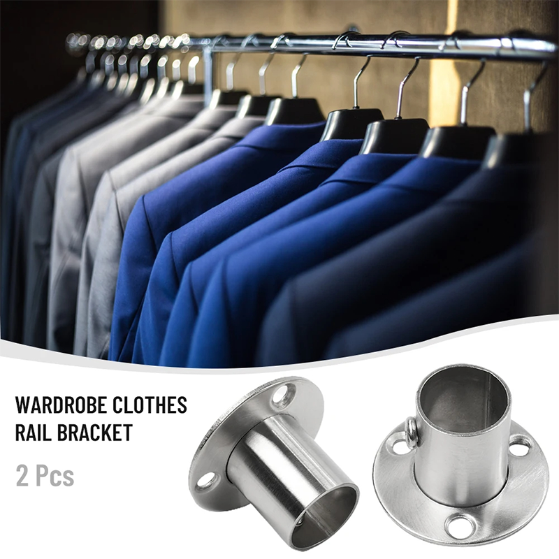 2Pcs Rod Holder Clothes Pole Socket Stainless Steel Round Tube Pipe ...
