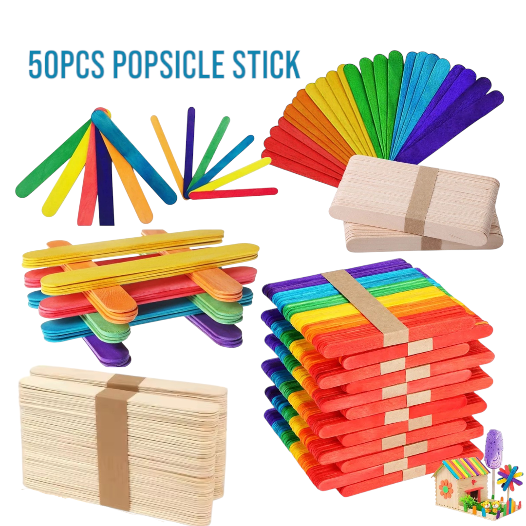 Plain Colorful 50pcs/Set School popsicle sticks Wooden Popsicle Stick ...