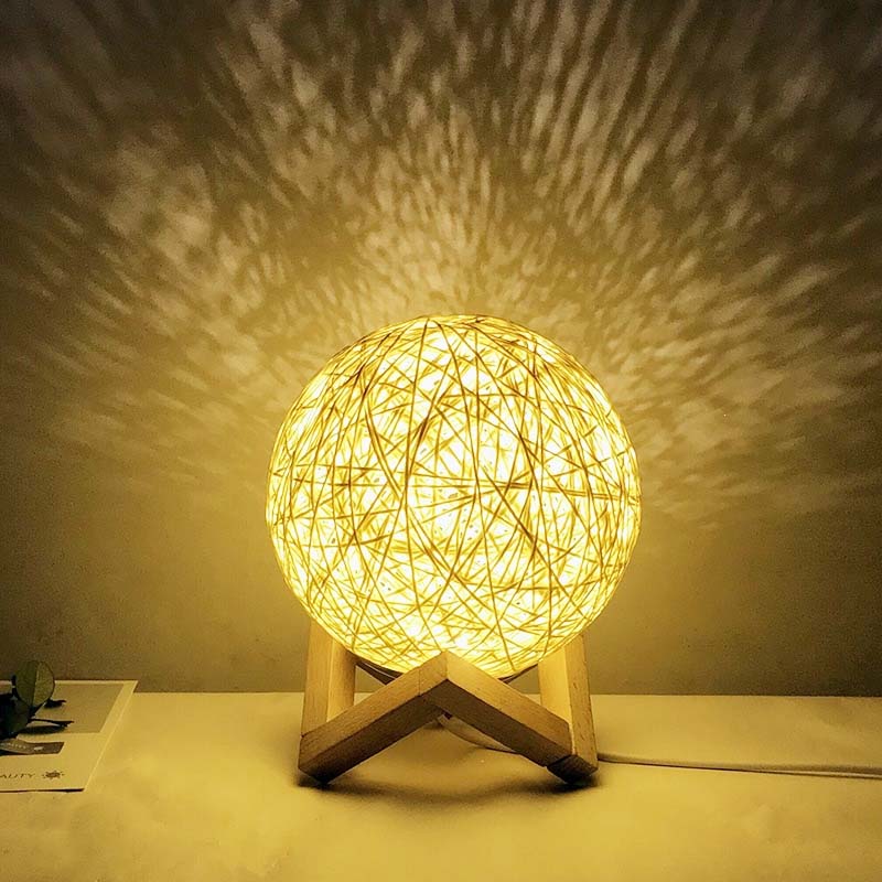 3D moon night light Rattan Light LED Bedroom Table Lamp Night Lights ...