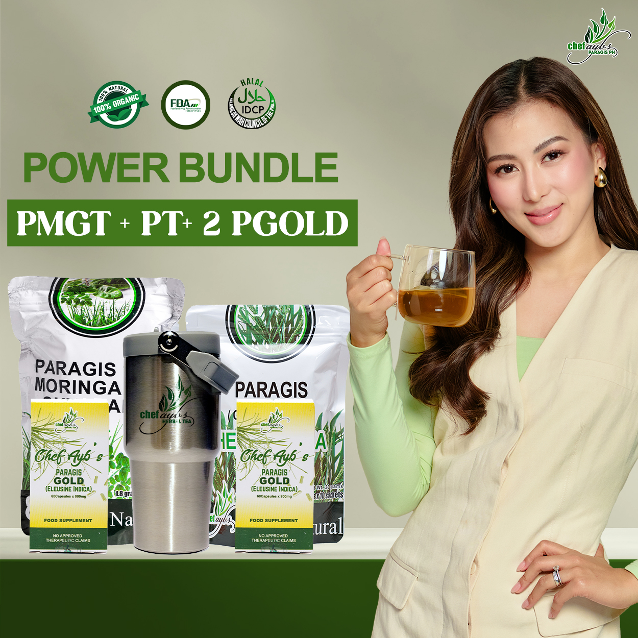 CHEF AYB'S PMGTEA, PARAGIS TEA AND 2 GOLD BUNDLE WITH TUMBLER | Shopee ...