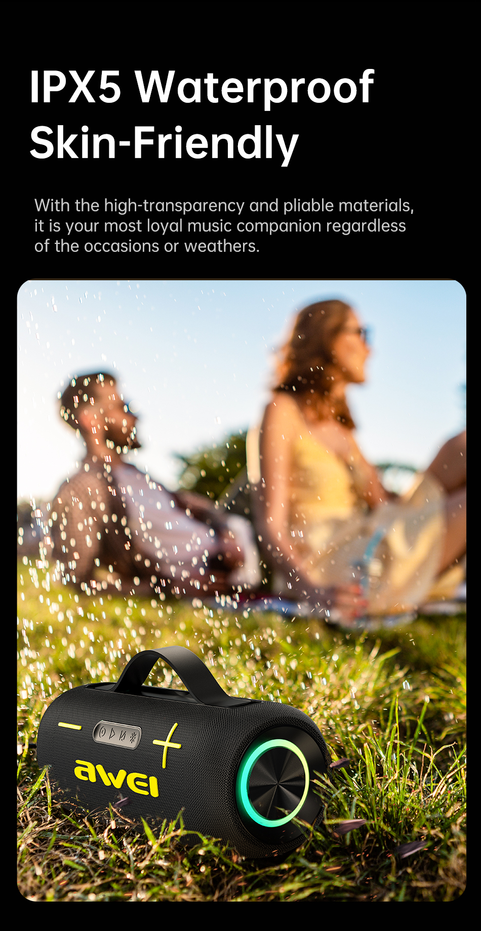 Awei KA10 60W Wireless RGB Outdoor Speaker delivers powerful sound with Bluetooth 5.3, IPX5 ...