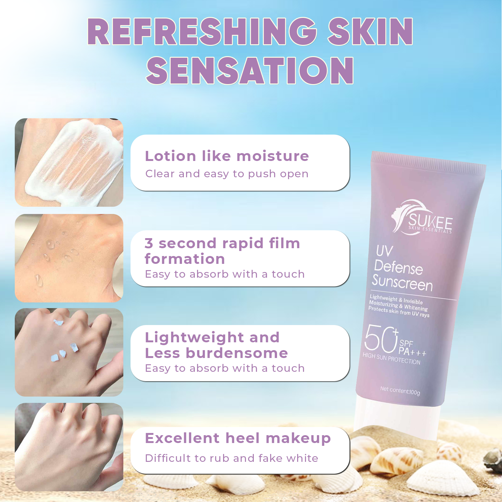 Sukee Skin Essentials UV Defense Sunscreen UVA/UVB SPF 50 PA+++100g ...