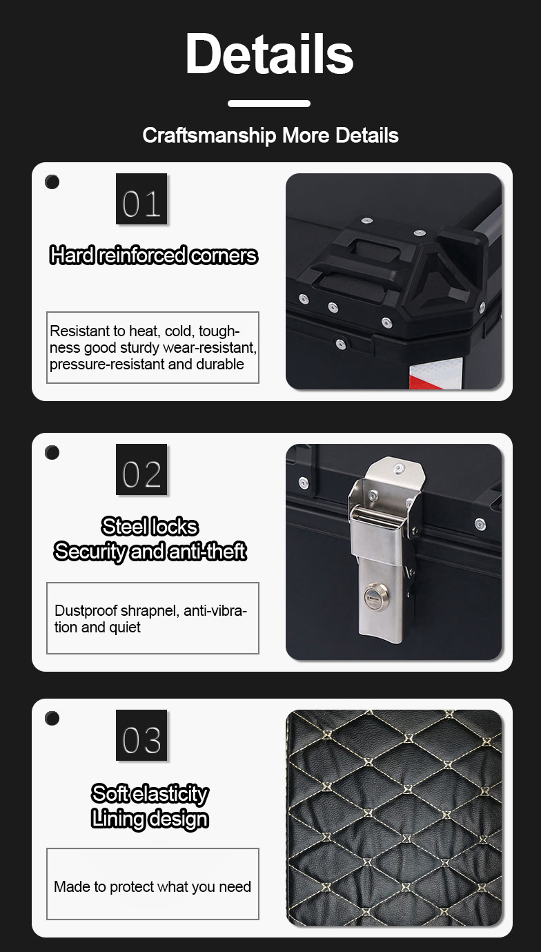 Top Box For Motorcycle 5/36/40/45/55 Liters Dual Lock Box With Back ...