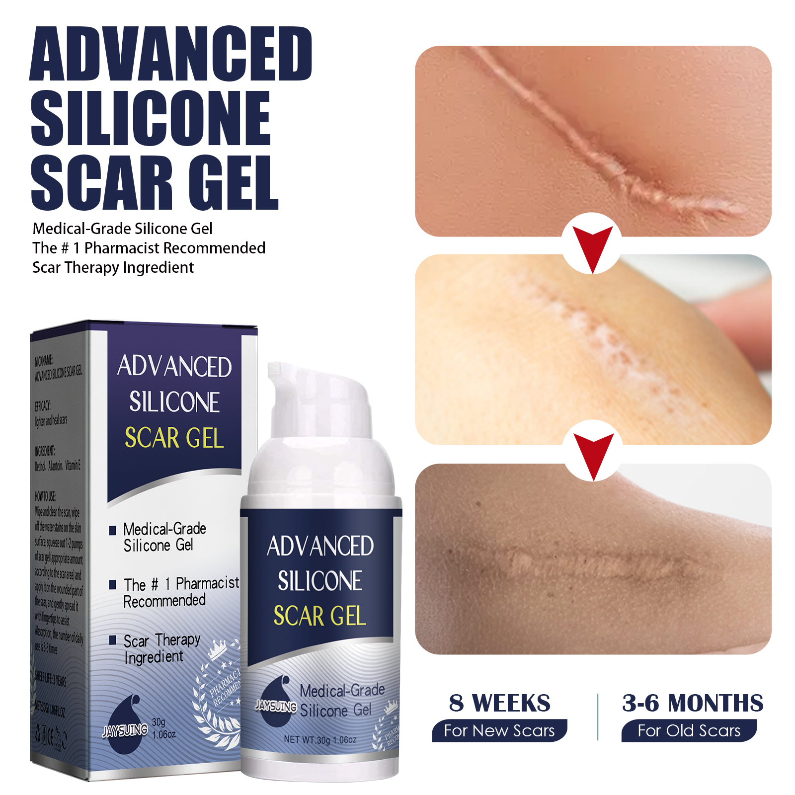 Jaysuing Advanced Scar Silicone Gel 30g Scar Repair Cream Fade Surgery ...