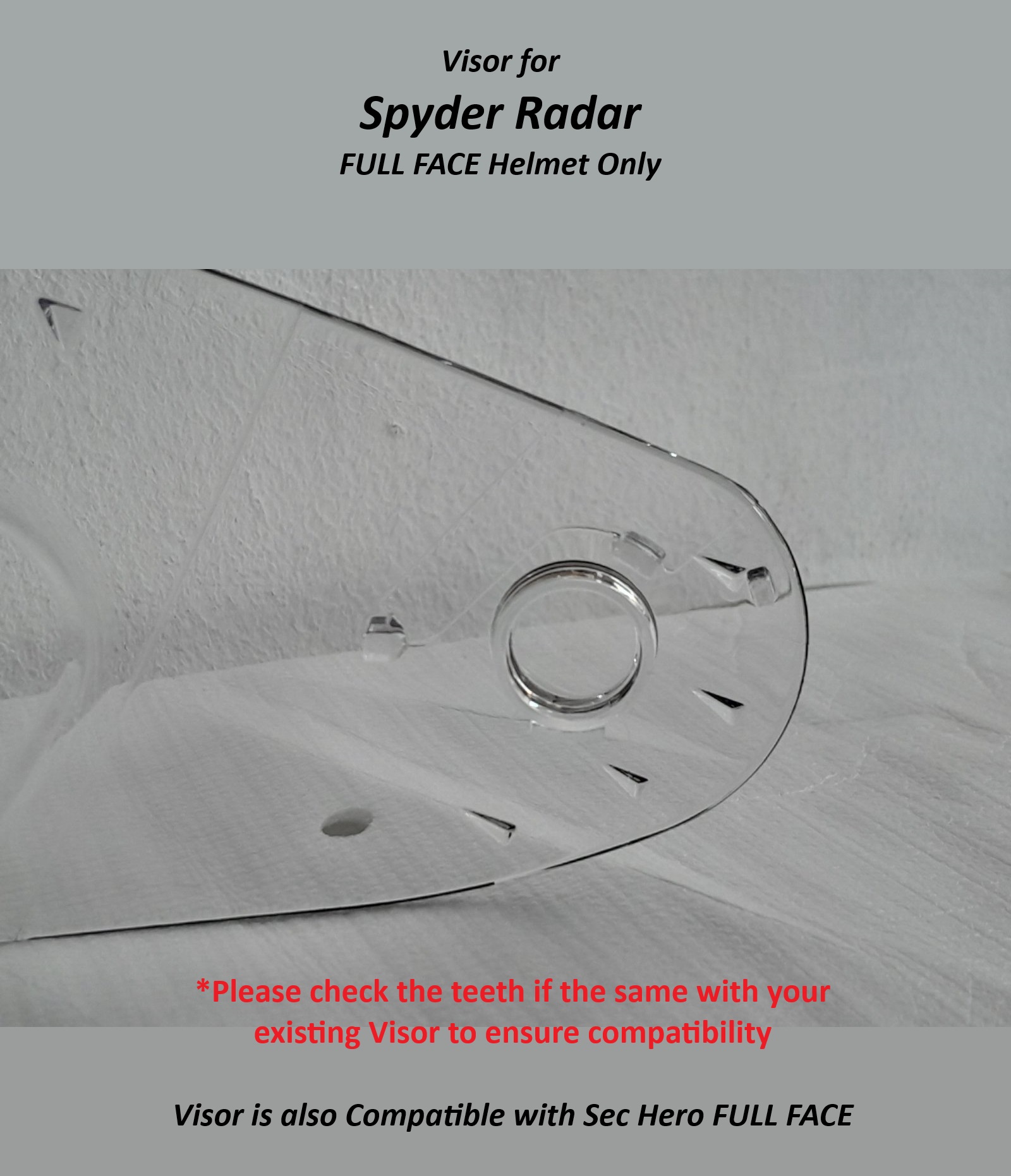 Spyder Radar Spare Visor Lens Full Face Helmet Compatible to Sec Hero ...