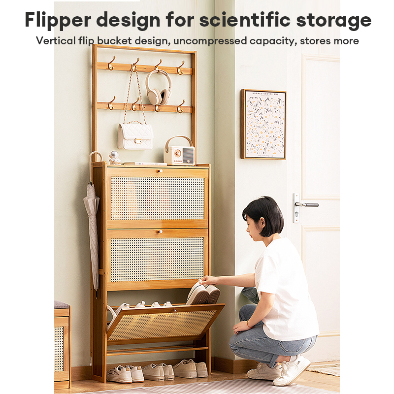 [Narrow edge]Shoe rack Shoe Cabinet Wooden Door With Cover Rattan Shoe ...
