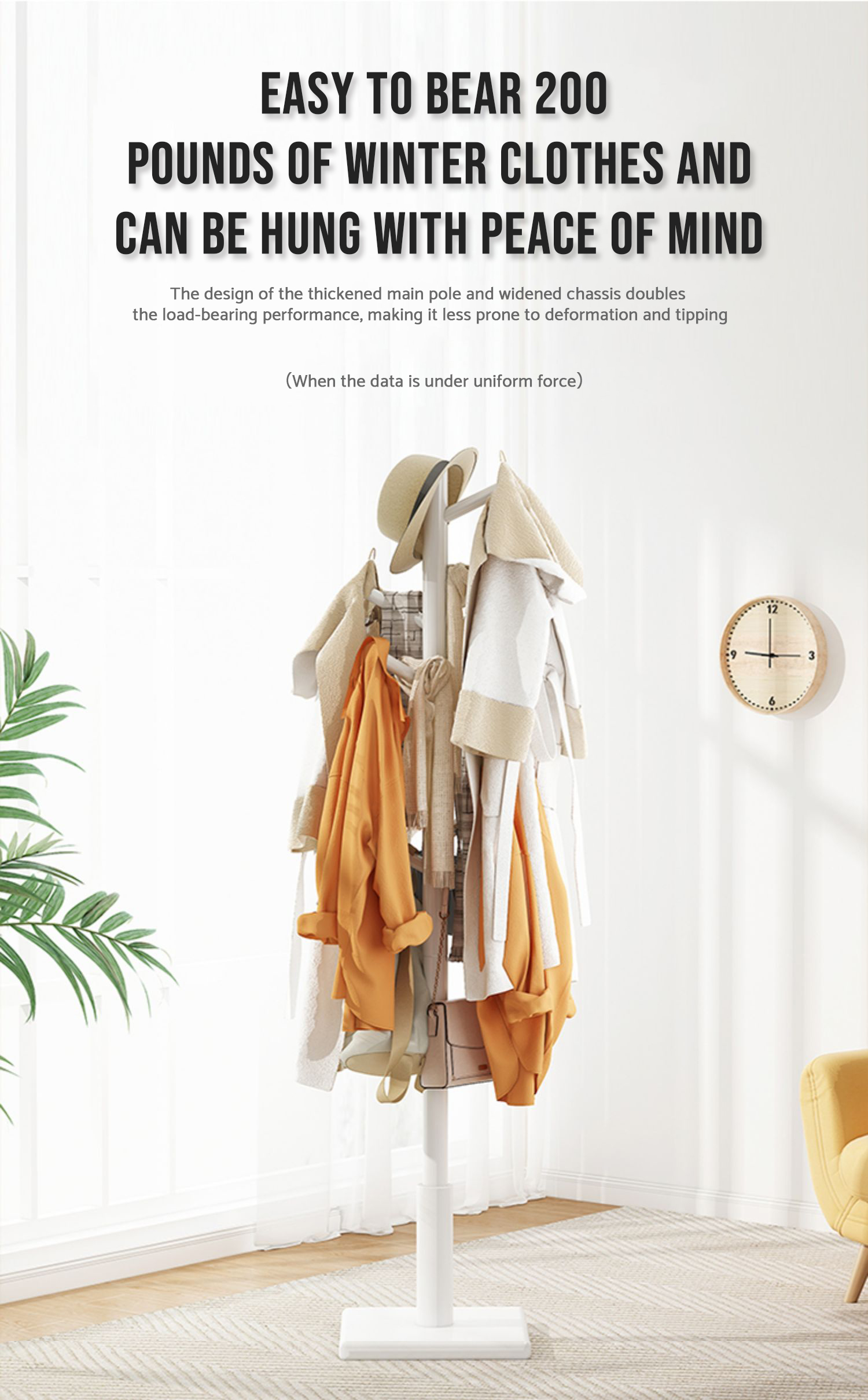 1.7m Solid wood coat rack floor mounted hanger bedroom office household ...