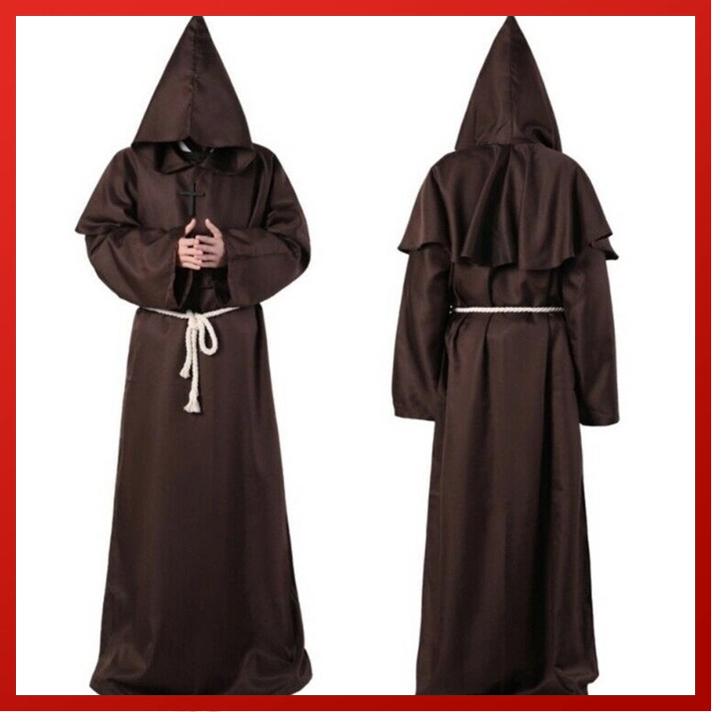 Rabbite Medieval Monks Hooded Priest Robe Wizard Halloween Cosplay ...