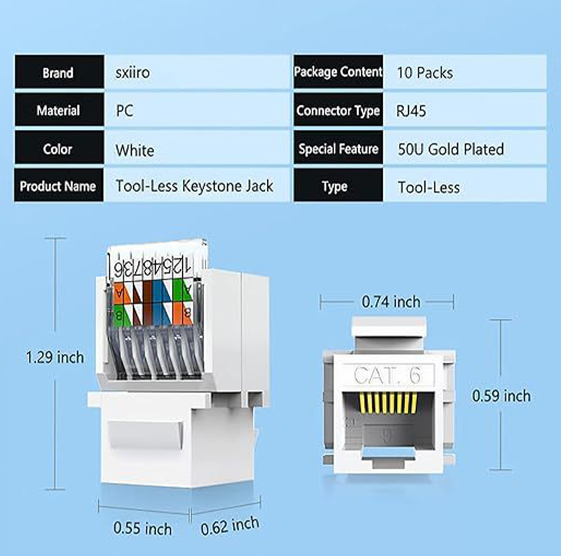1PC Cat6 RJ45 Tool-Less Keystone Jack, No Punch Down, Ethernet Wall ...