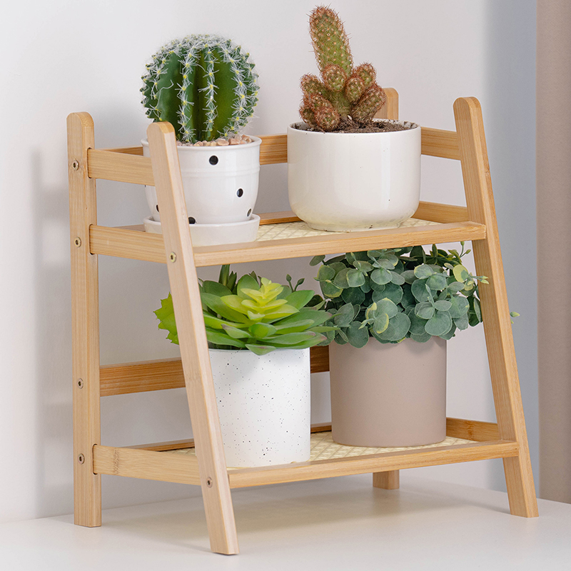 Desktop double layer storage rack removable bamboo office balcony ...