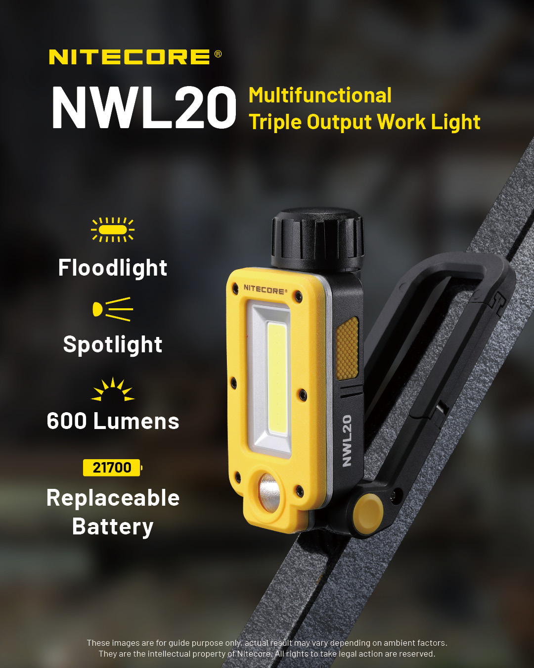 Nitecore NWL20 Multifunction Work Light - 600 Lumens - Floodlight - Spotlight - Replaceable ...