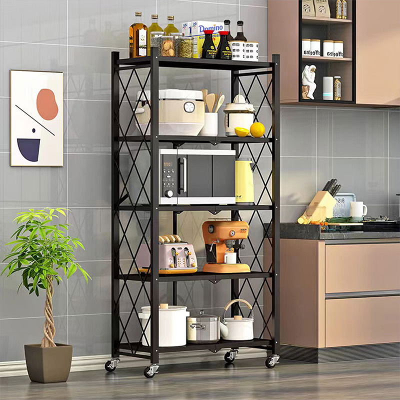 3/4/5 Layer Foldable Kitchen Rack organizer Foldable kitchen steel rack ...