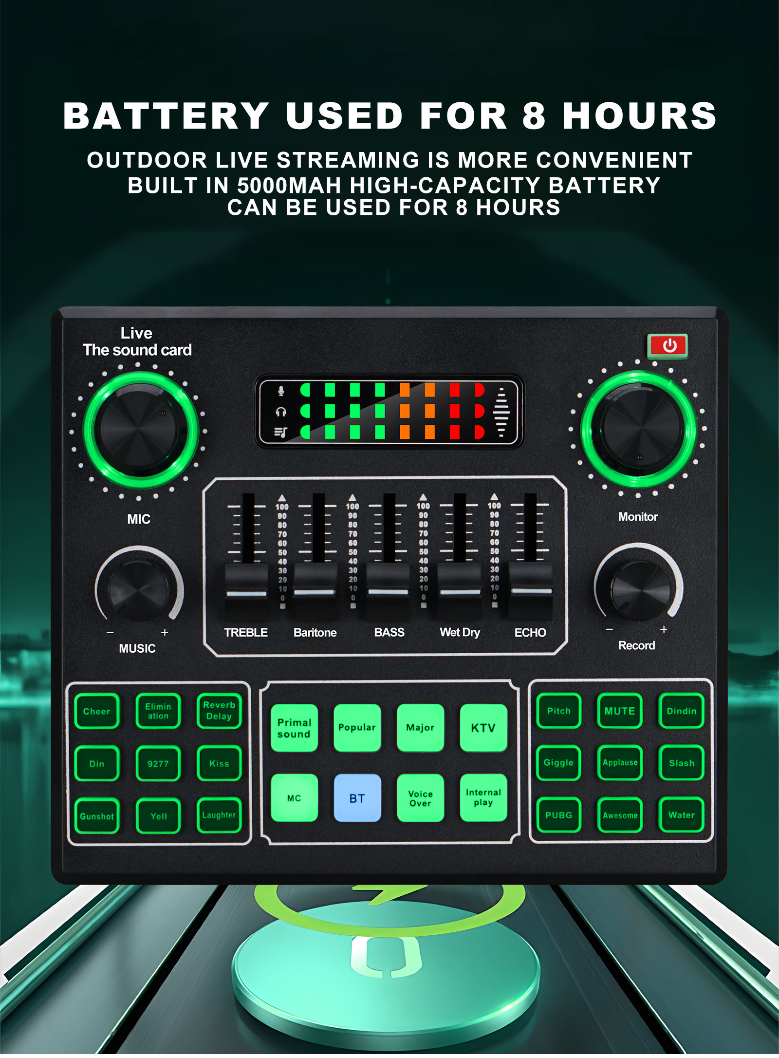 V9 Live Sound Card, 16 Sound Effects Voice Changer Smart Noise ...