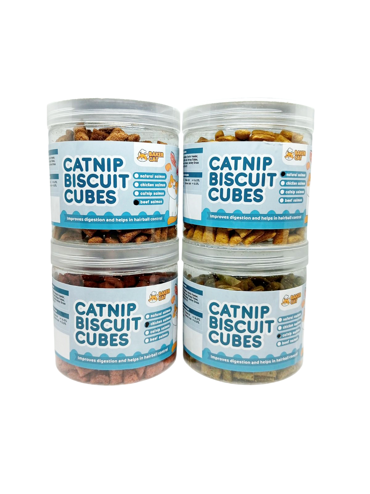 BAKER CAT Salmon Pocket Cubes, 4 variants: beef, chicken, catnip ...