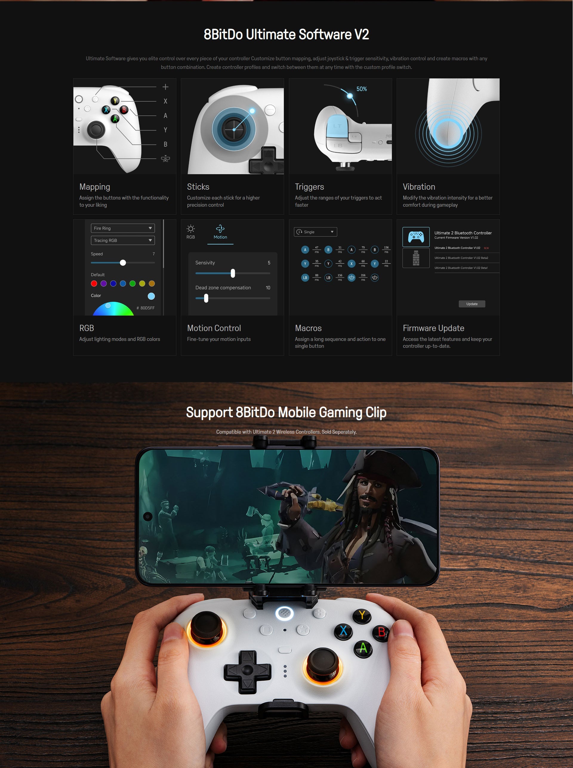 8BitDo Ultimate 2 Wireless Controller with TMR Joysticks, Switchable ...