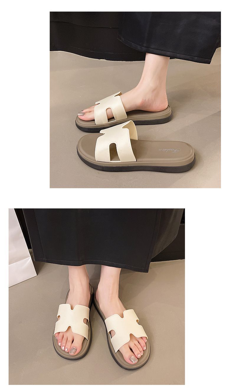 STOMPION Korean Sandals For Women H-Shaped Strap Flat Slippers Casual ...