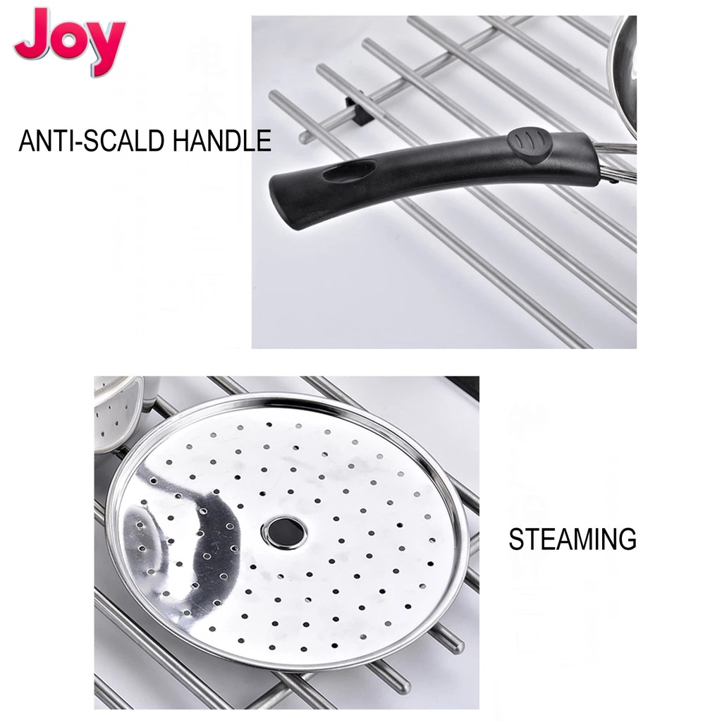 JOY 3 in 1 Multifunctional Stainless Steel Steamer Frying Pan Cooking ...