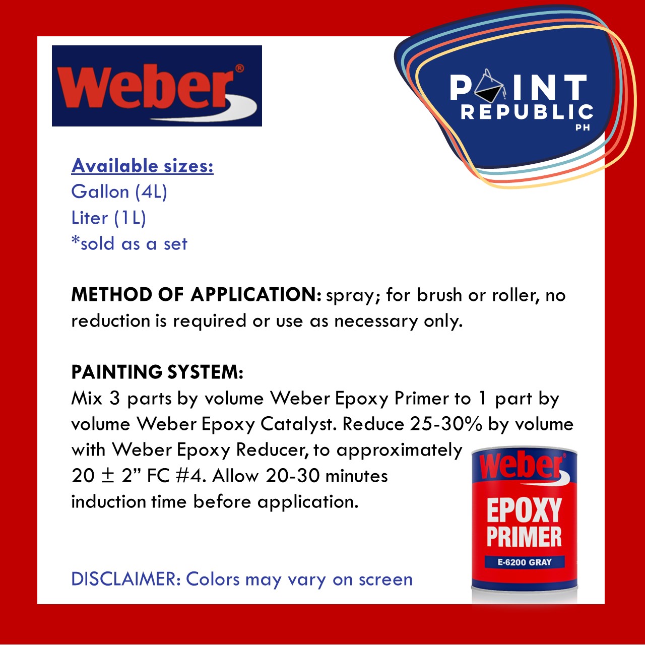 WEBER EPOXY PRIMER with Catalyst - Gallon (3L) + 1L Catalyst = 4Liters ...