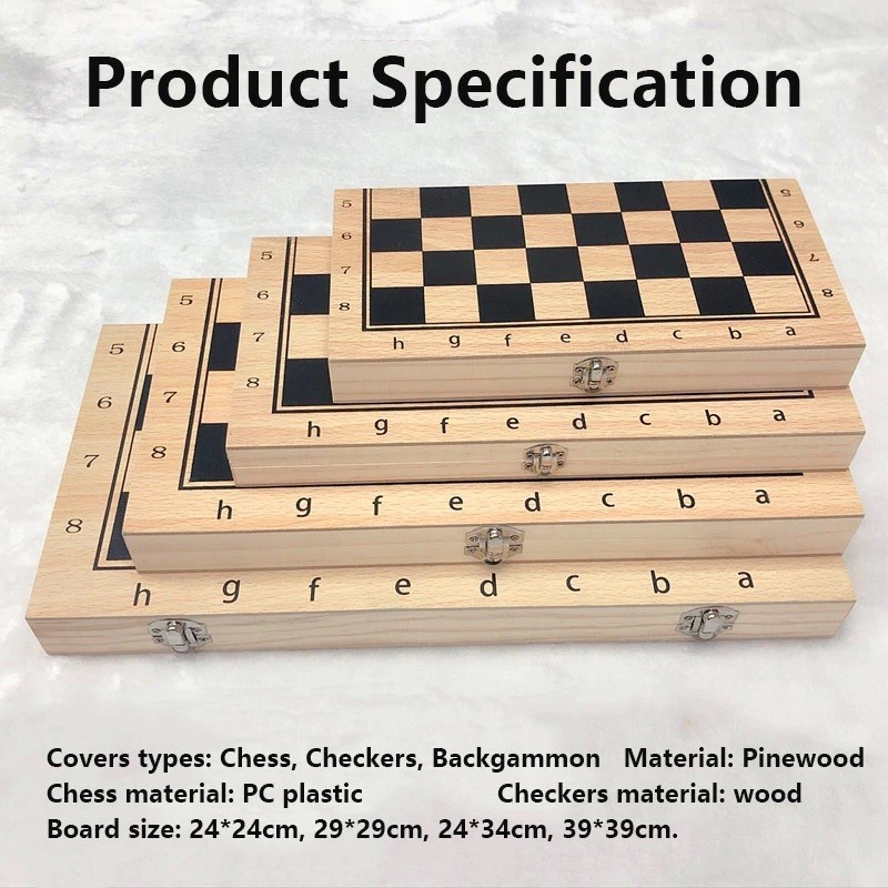 FETTY Toy Chess Folding Wooden Chess Pieces Set 3 in 1 Chess Board ...