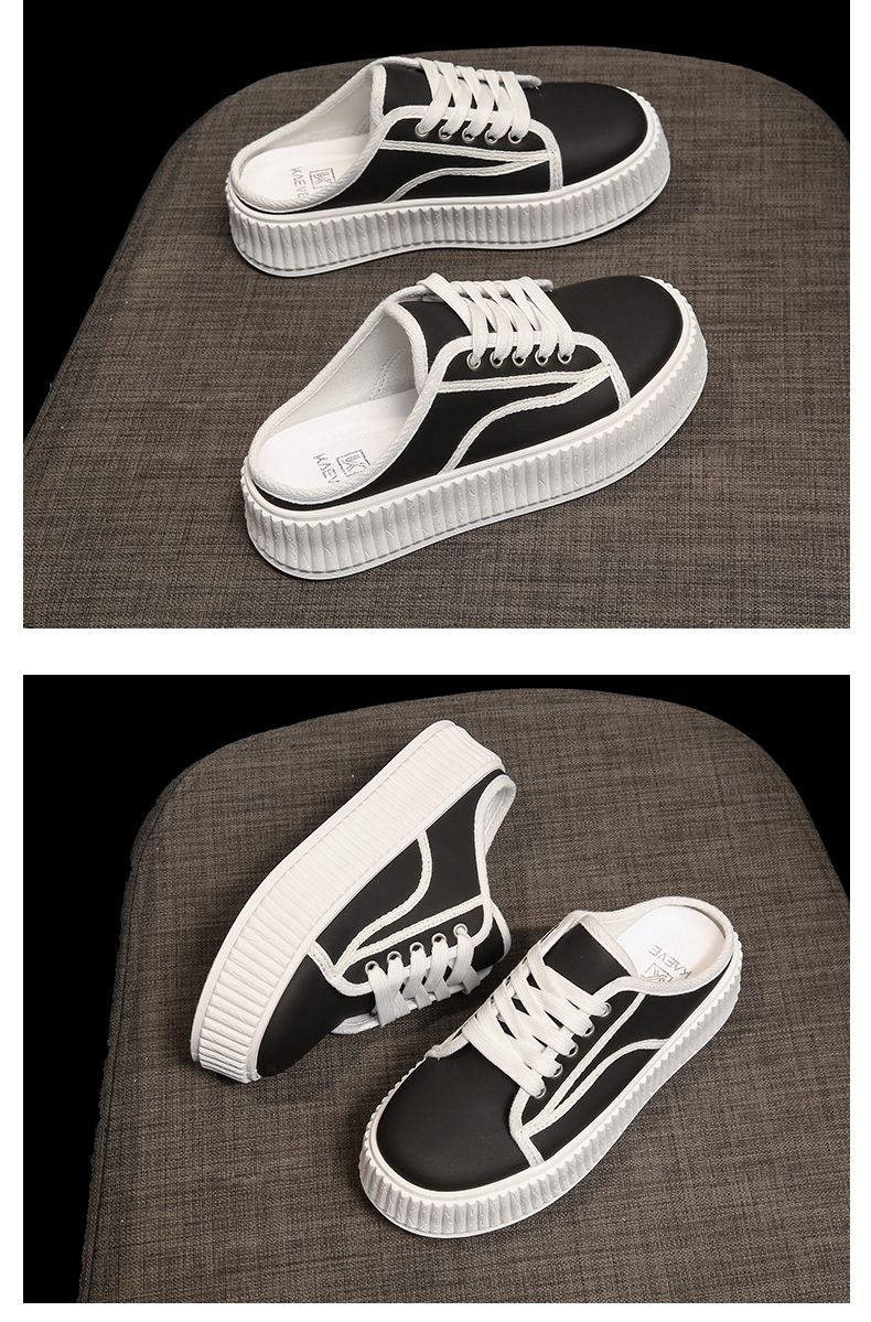 「KAEVE」5 CM bottom Casual chunky srubber slip on fashion leather half ...