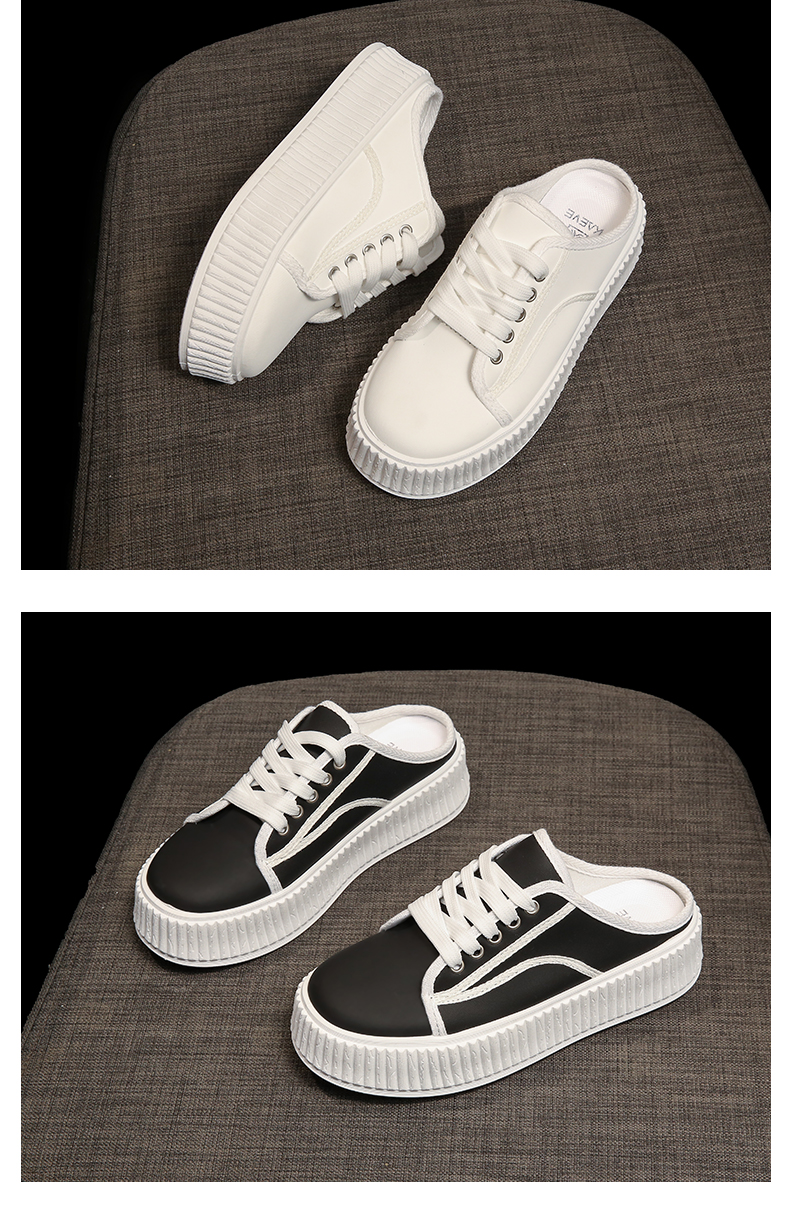 「KAEVE」5 CM bottom Casual chunky srubber slip on fashion leather half ...