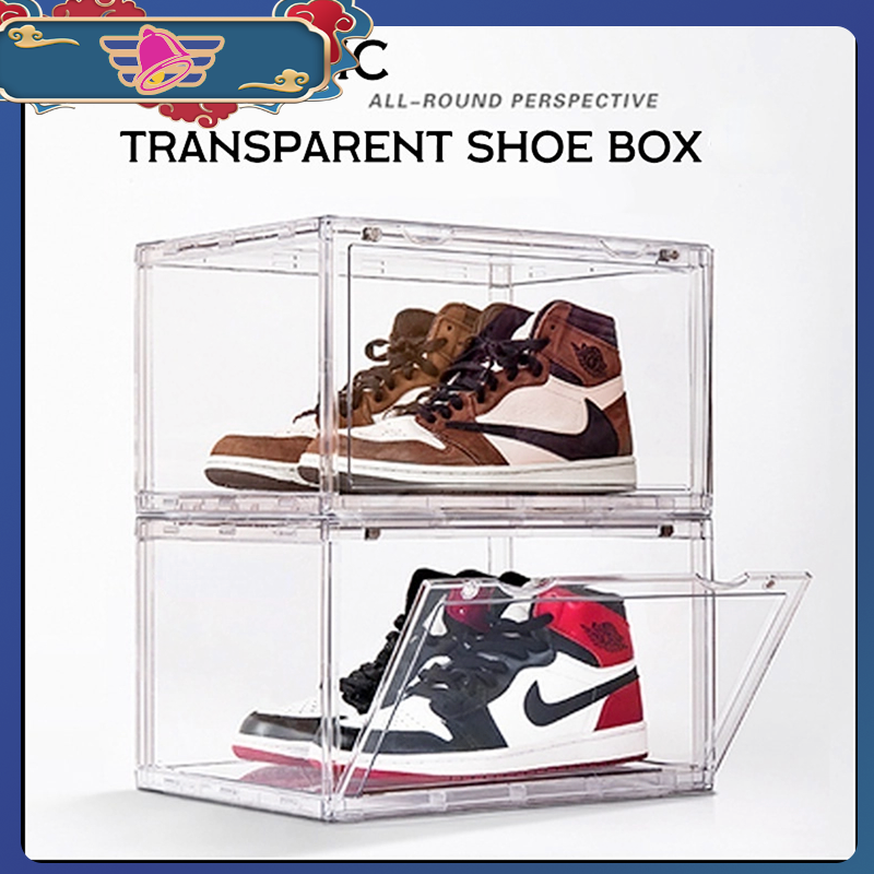 1-4PCS Stackable with lid Cabinet Shoe Rack Clear Plastic Large Space ...