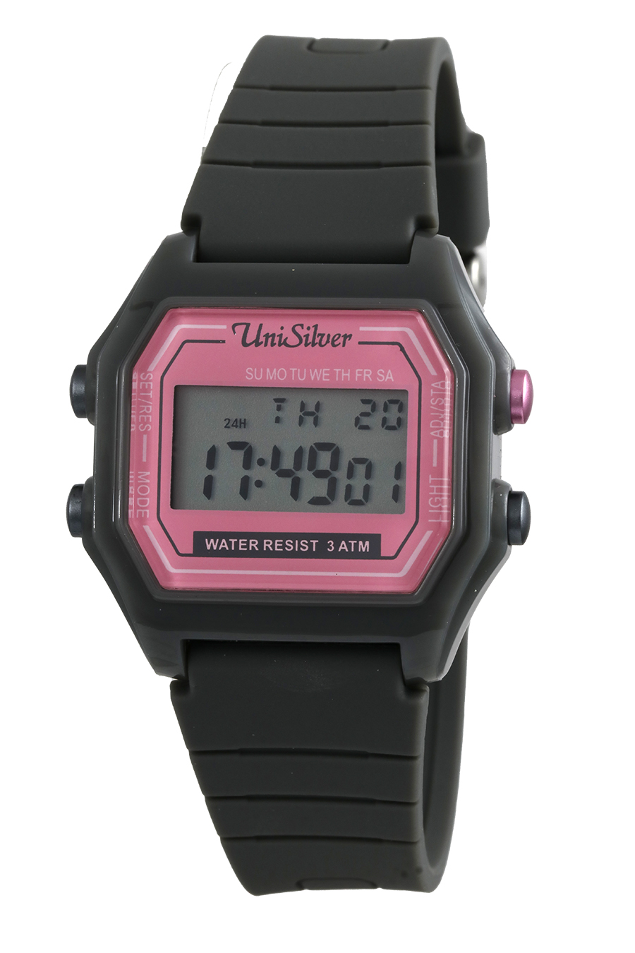 UniSilver TIME Men's (Unisex) ALL Gray with Pink Digital Rubber Watch ...