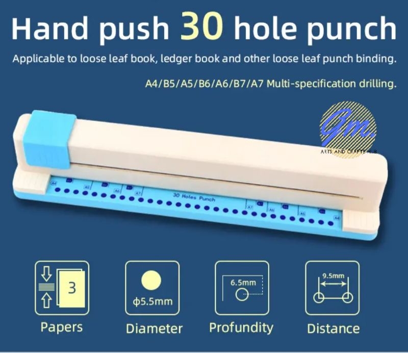 30 Holes Paper Puncher Loose Leaf Hole Puncher Hand Push Machine A4 Diy ...
