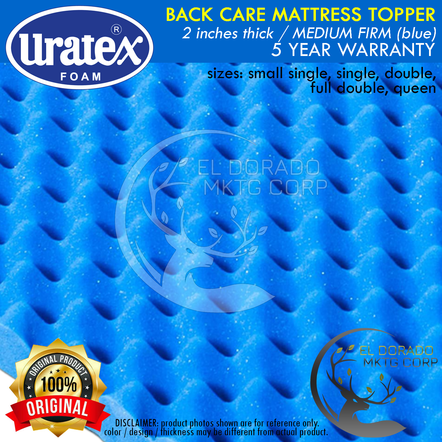 Uratex Back Care Mattress Topper MEDIUM FIRM blue 2 inches 100% ...