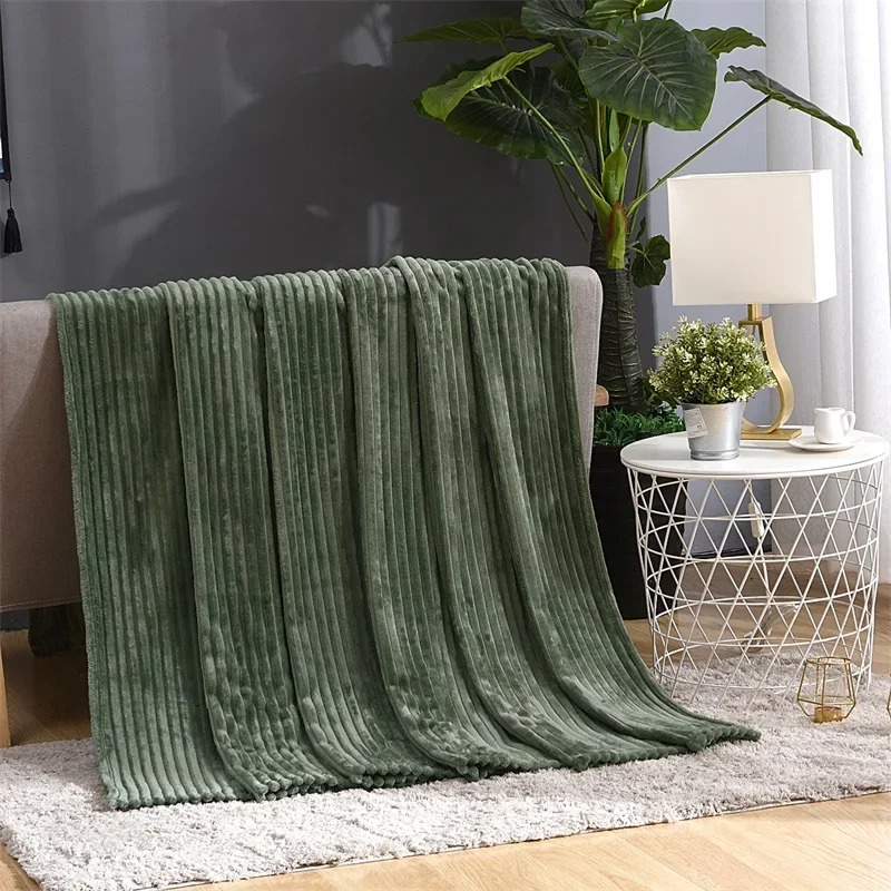 New Cotton Solid Color Blanket Soft Plush Striped Blankets | Shopee ...