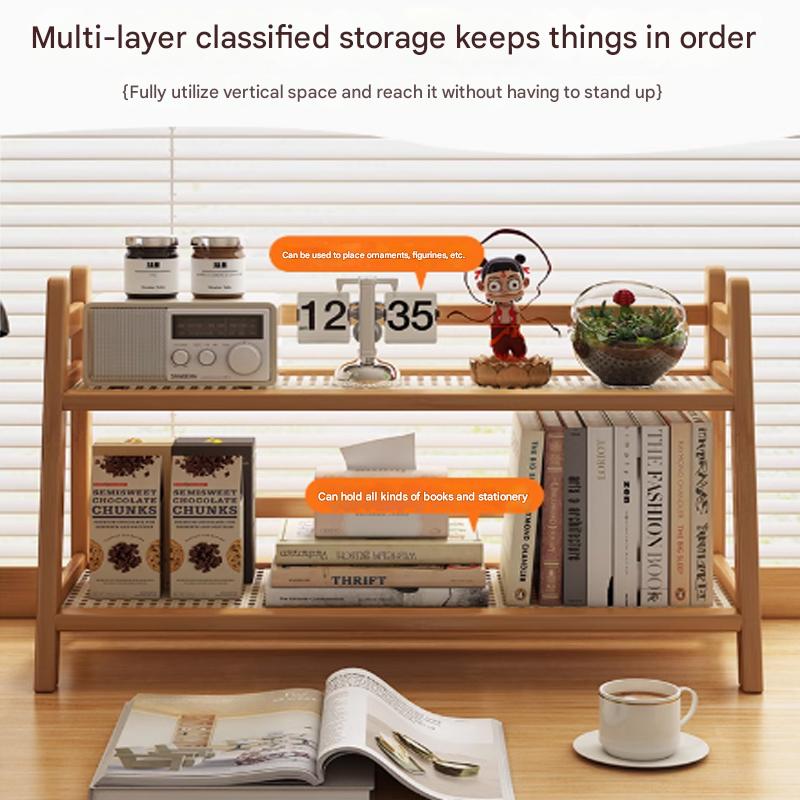 [On Hand]Table Storage Rack Wooden Double-Layer Table Shelf Bedroom ...
