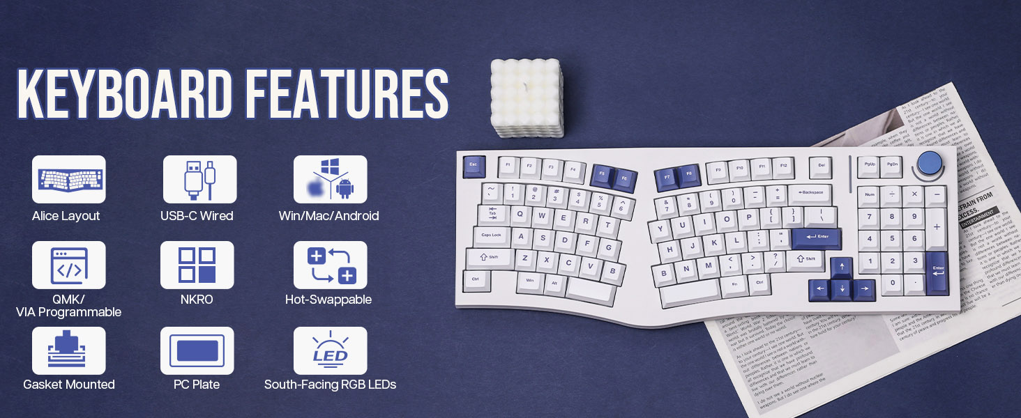 FEKER Alice98 Pro Ergonomic 98 Keys Mechanical Keyboard QMK/VIA Hot ...