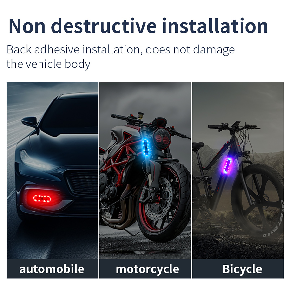 Car Solar LED Warning Light Blinker Night Ride for Motorcycle Electric ...