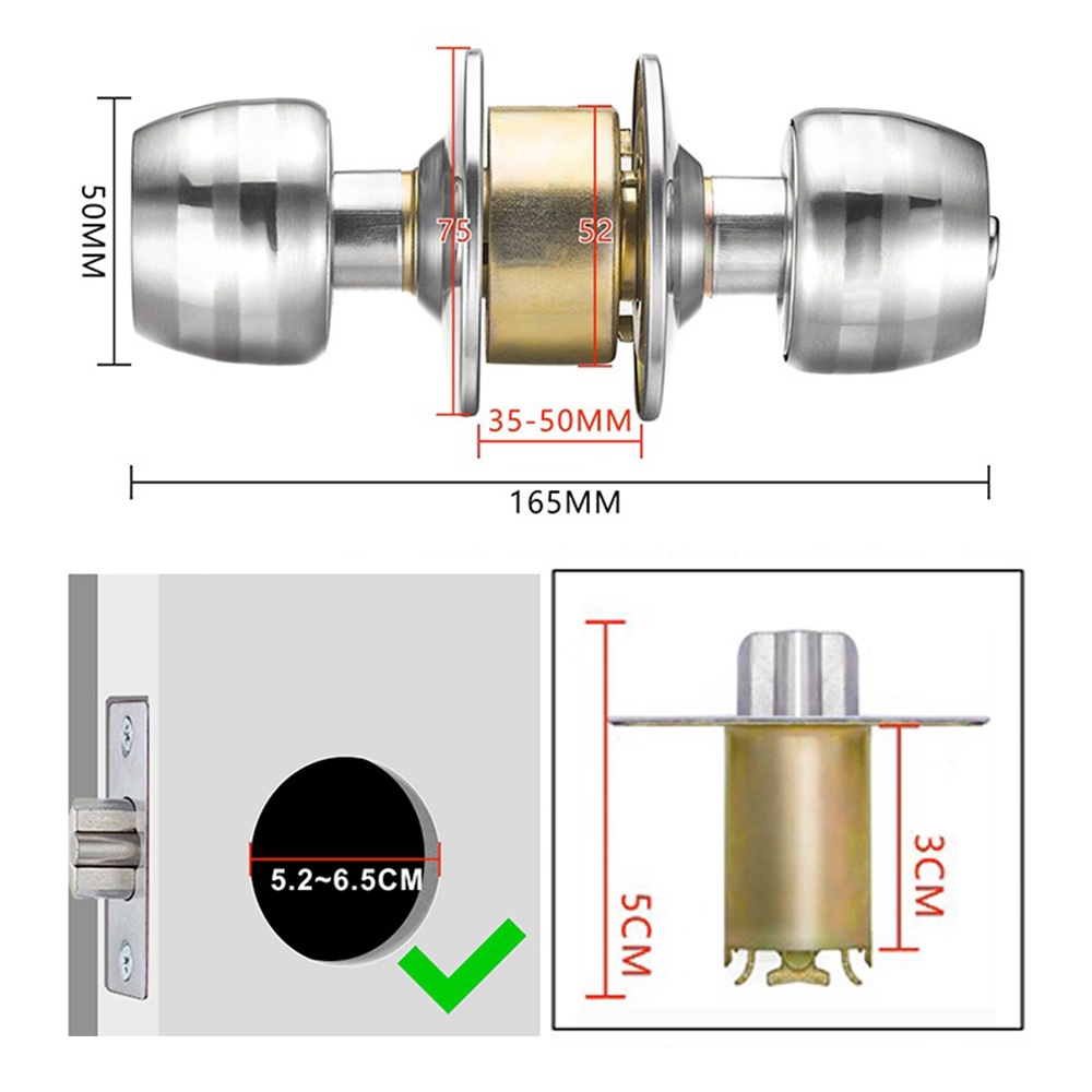 Round Door Knobs Rotation Lock Knobset Handle Metal Door Knob With Key ...