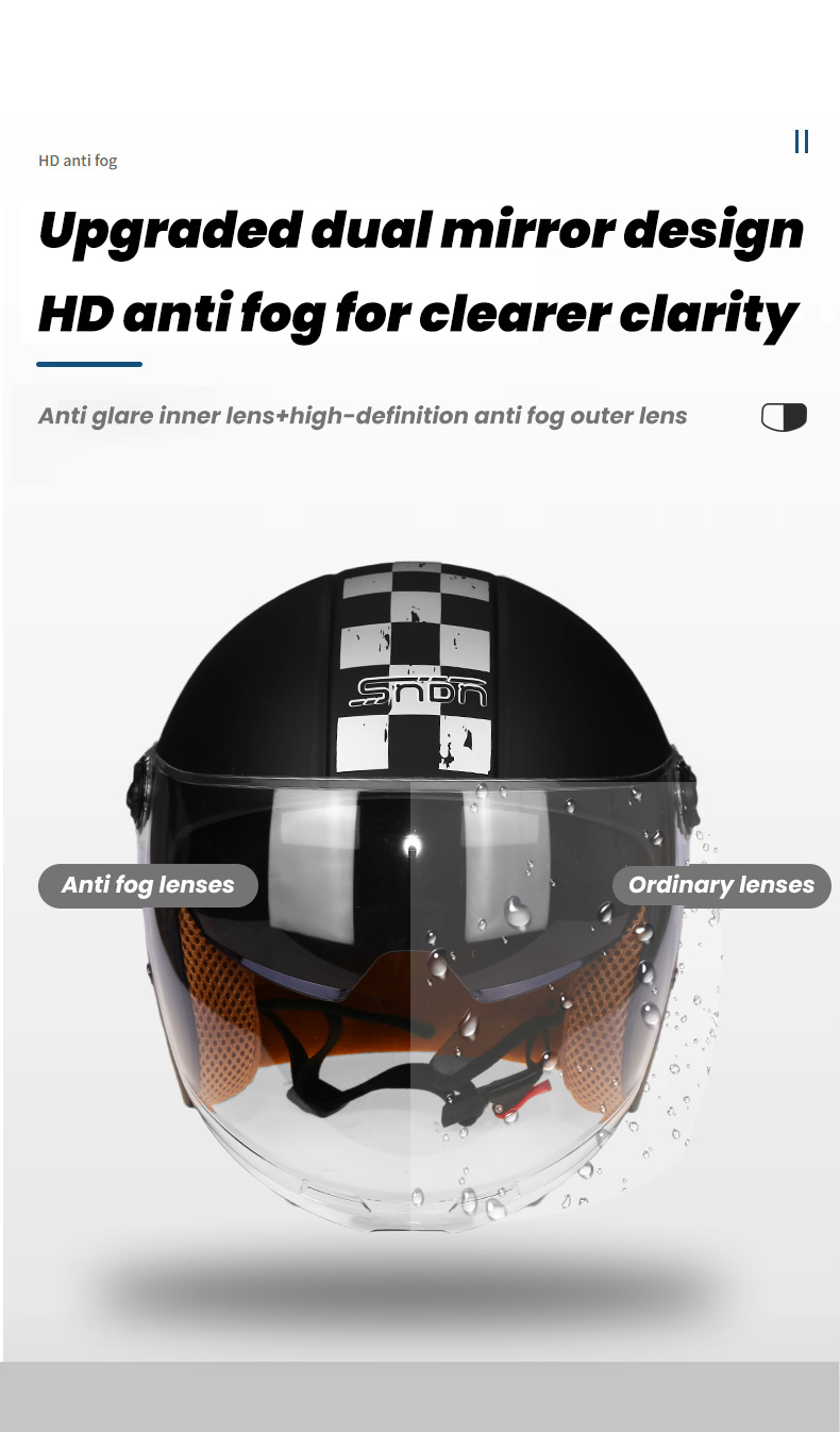 NEVA Retro Classic Motorcycle Helmet Open Face Dual Visor with ICC ...