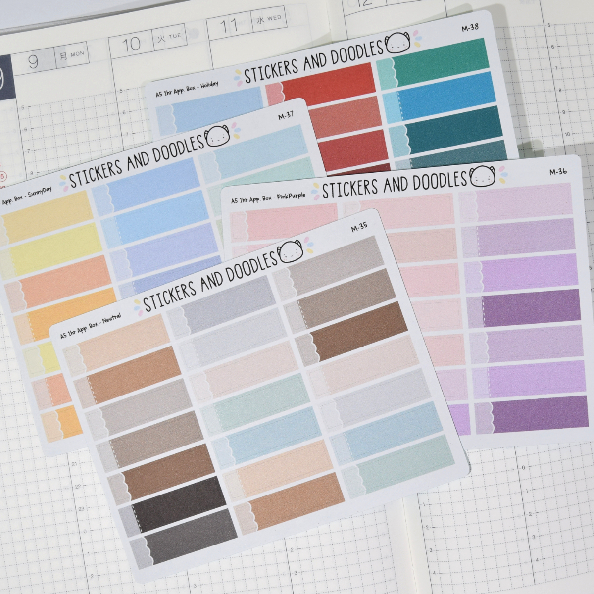 Hobonichi A5 1hr Appointment Box Multicolor Planner Stickers by ...