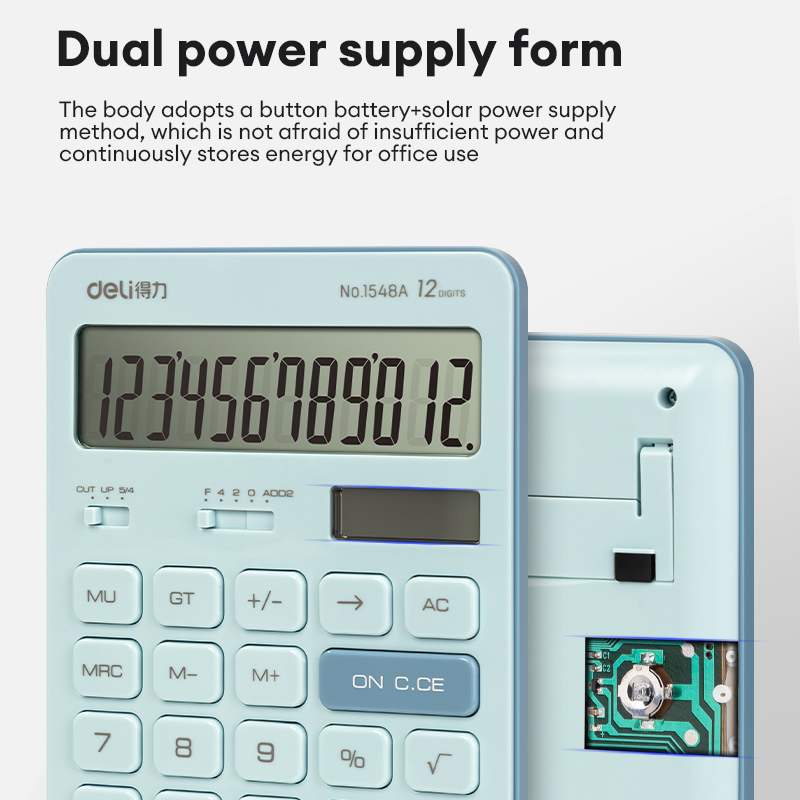 Deli 12 Digits Desktop Calculator Button Battery Solar Energy Power ...