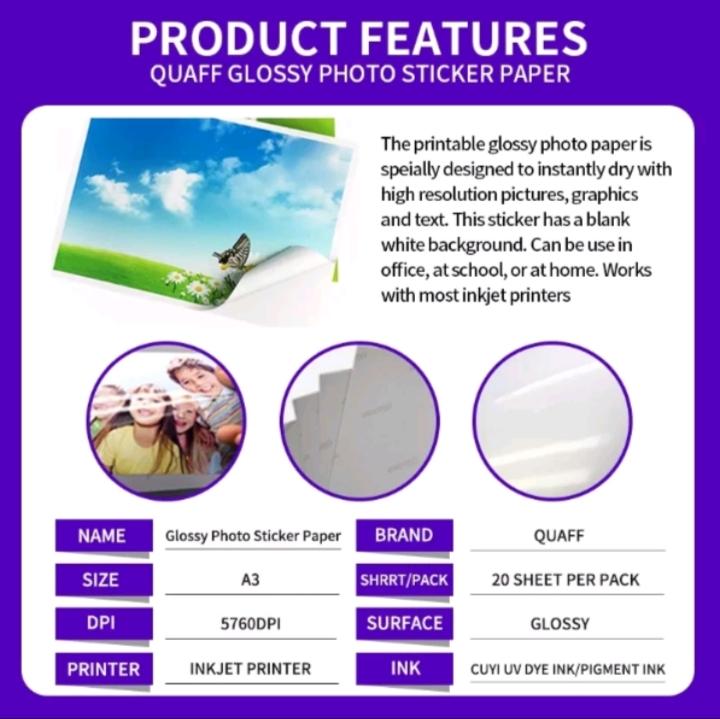 A3 QUAFF Photo Sticker Paper Glossy 135gsm 20sheets | Shopee Philippines
