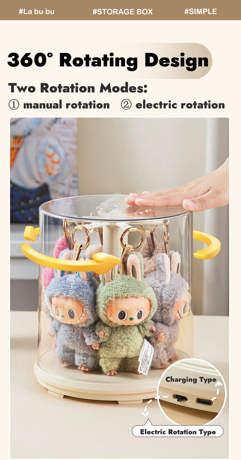 360° Rotating Labubu Plush Toys Transparent Display Case Organizer Rack ...