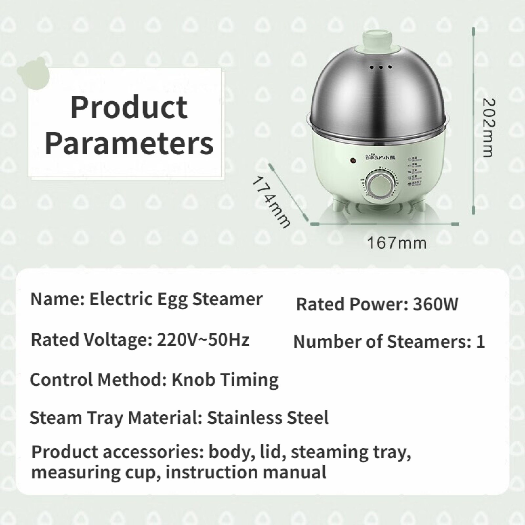 HS*Bear Egg Boiler Electric Egg Cooker with Timer Mini Egg Steamer ...