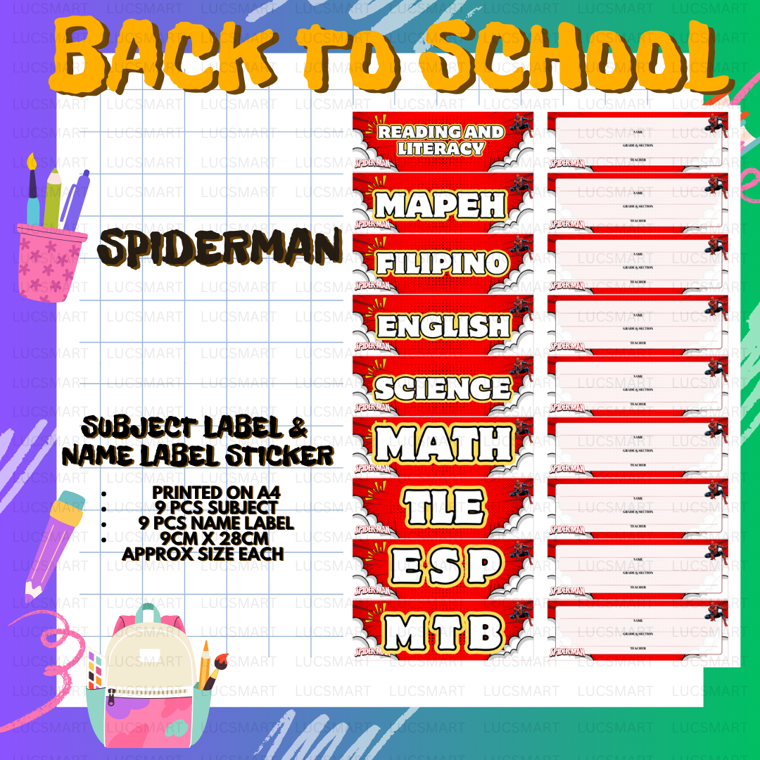 LUCSMART Fast shipping - NEW DESIGN SPIDER MAN THEMED Subject and Name ...