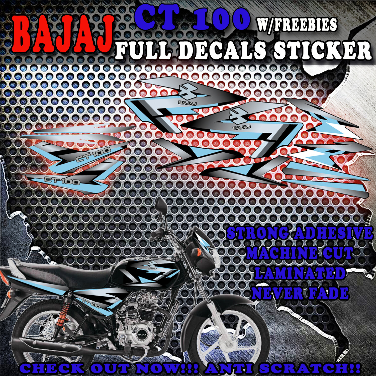 NEW FULL DECALS STICKER FOR BAJAJ CT100 MOTORCYCLE/ BAJAJ CT100 STICKER ...