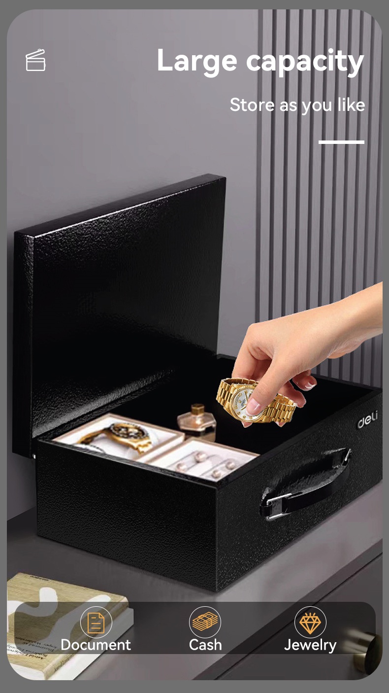 Deli Fireproof Money Box With Lock And Key Safe Deposit Box Mechanical ...