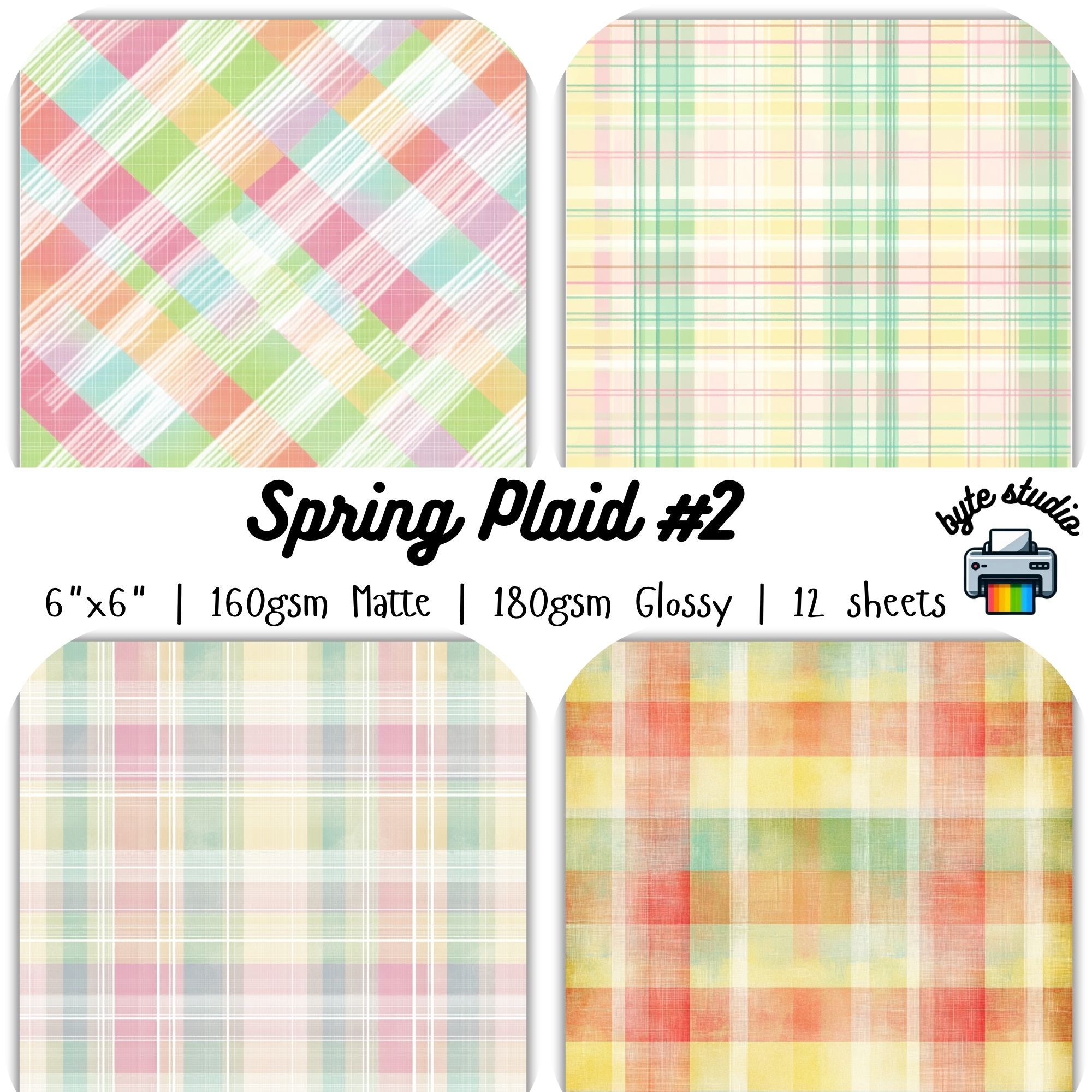 12 Sheets Spring Plaid #2 by byte studio | Cardstock Craft Paper Junk ...