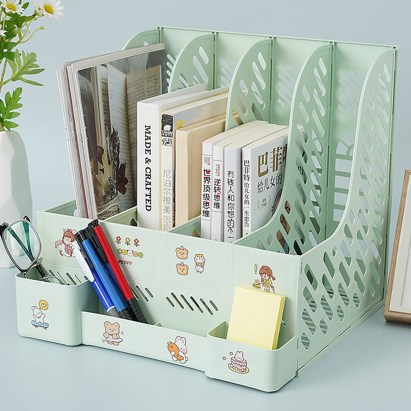 Four layer+pen holder plastic file rack/desktop storage file /file box ...